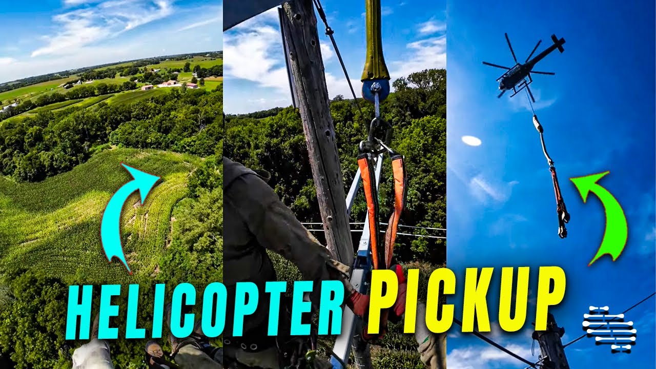 Lineman Gets Picked Up by a Helicopter off a Transmission Structure ...