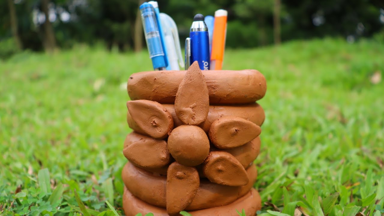 How to Make Clay Pen Holder || Clay Crafts || Easy Crafts - YouTube