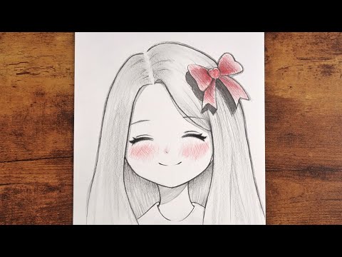 Drawing a Cute Anime Girl with a Red Bow | Soft Pencil Sketch