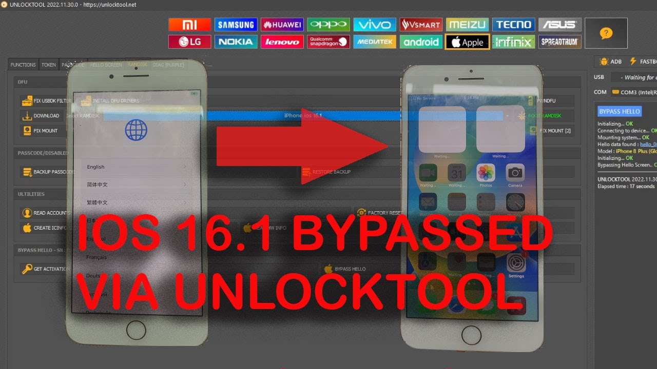 HOW TO BYPASS IOS 16.1 HELLO - USING UNLOCKTOOL - YouTube