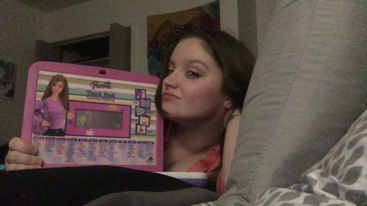 ASMR Typing on my childhood Barbie learning laptop / crinkle sounds ...