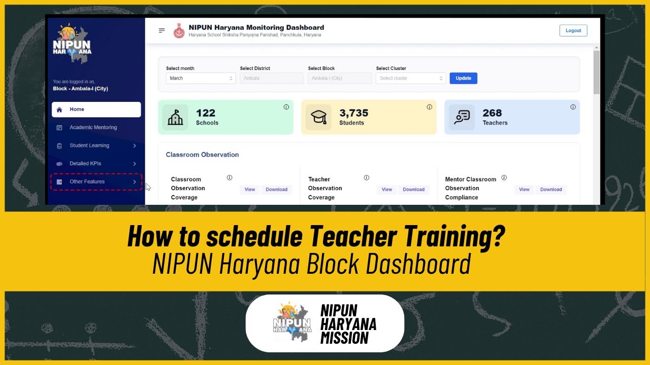 NIPUN Haryana Block Dashboard - How to schedule Teacher Training? - YouTube