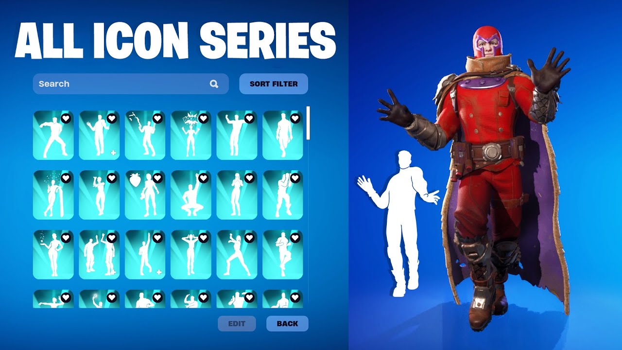 ALL FORTNITE ICON SERIES & NEW TIKTOK EMOTES (WASTELANDER MAGNETO ...