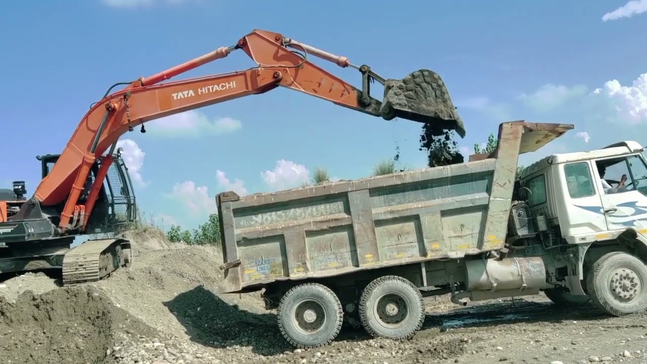 😱🌹Tata Hitachi excavator Loading Sand into Tata Dumper 4x4 ! Excavator ...