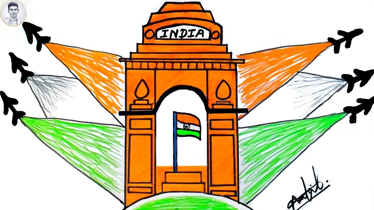 How to draw India gate || India gate 😍 easy draw || step by step draw ...