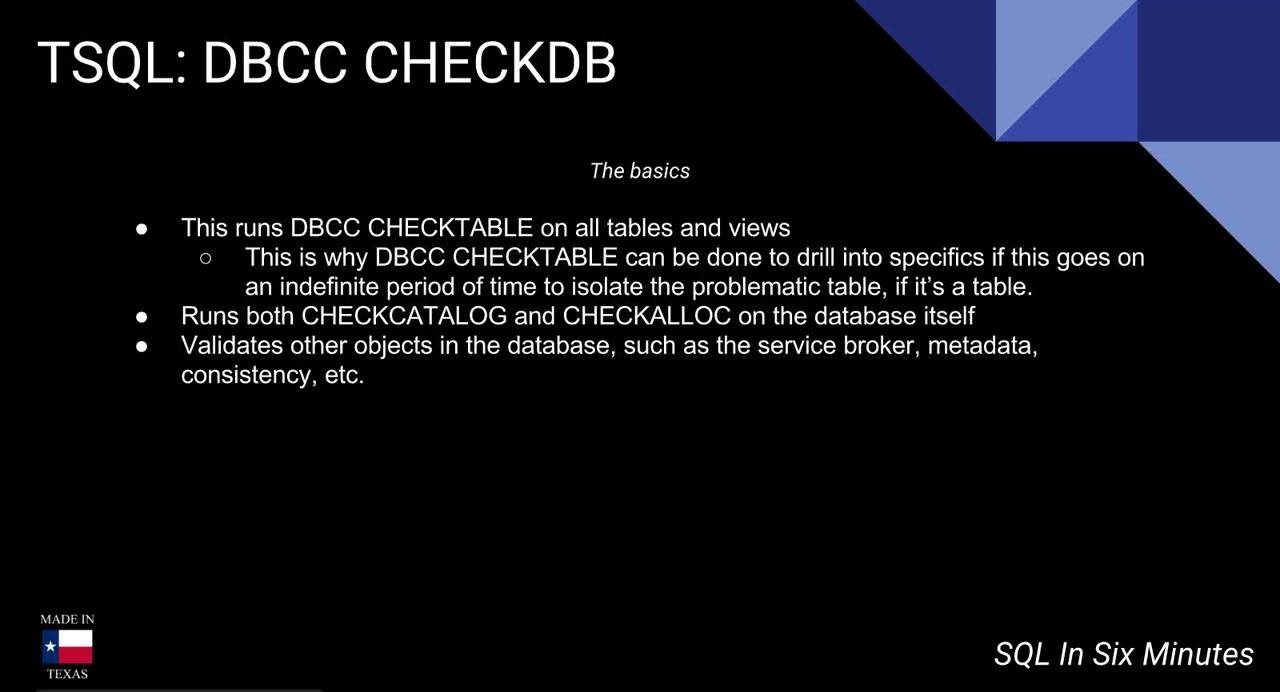 TSQL: DBCC CHECKDB Part I - YouTube