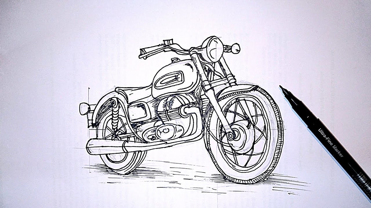 Bike drawing | How to Draw a Motorcycle: Step-by-Step Tutorial for ...