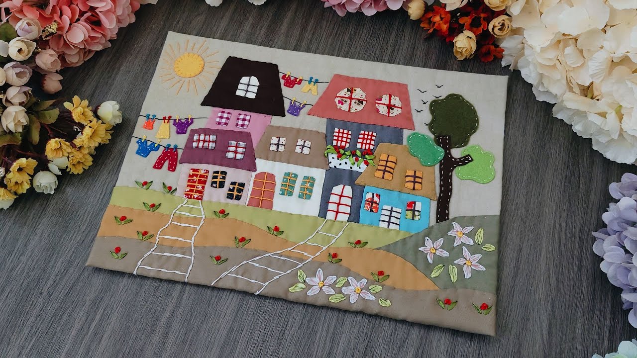 Patchwork Wall Hanging Design - Embroidered Fabric Scraps Table Topper ...