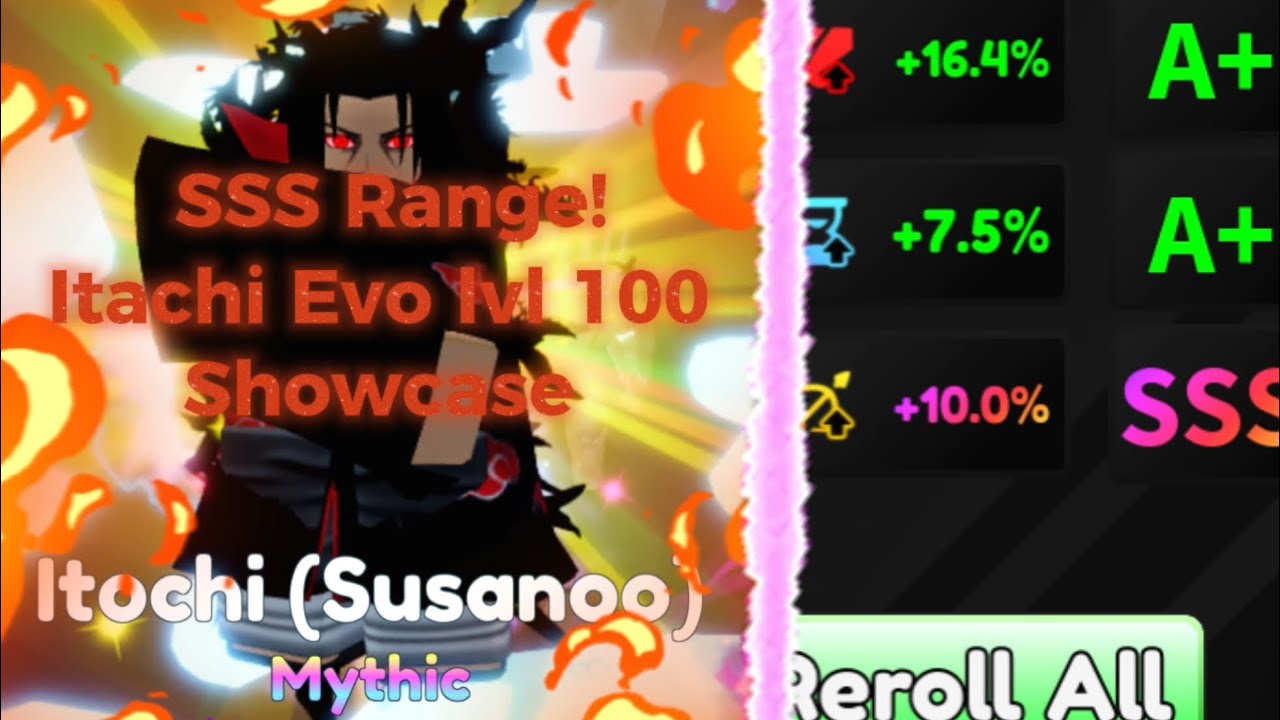 Itachi Evolved Lvl 100 Showcase with SSS Range! (Anime Adventures ...