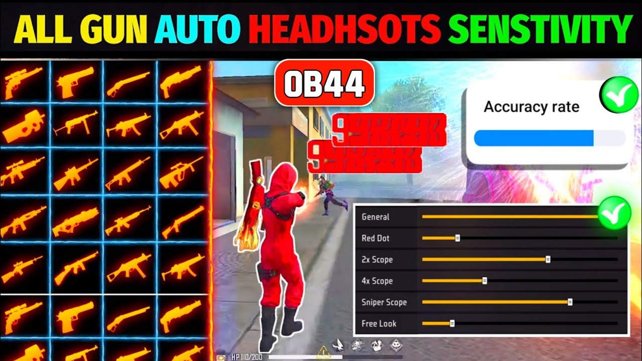 All Gun Headshot Sensitivity Setting After New OB44 Update | Free Fire ...