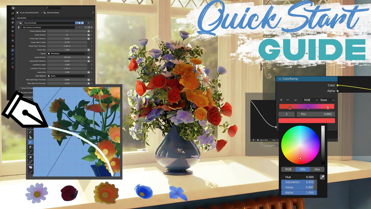 Quick Start Guide: Draw Geometry Node Flowers (Blender Market) - YouTube