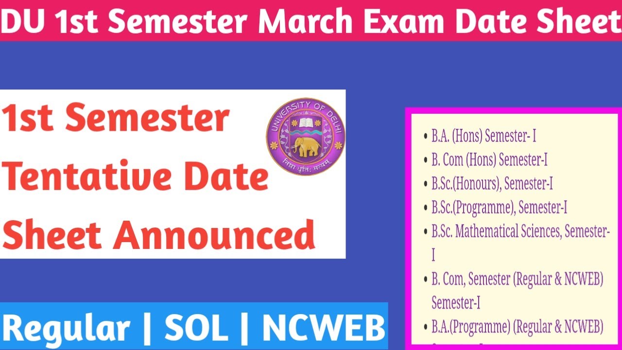 DU 1st Semester March 2021 Exam Date Sheet Announced | Tentative Exam ...