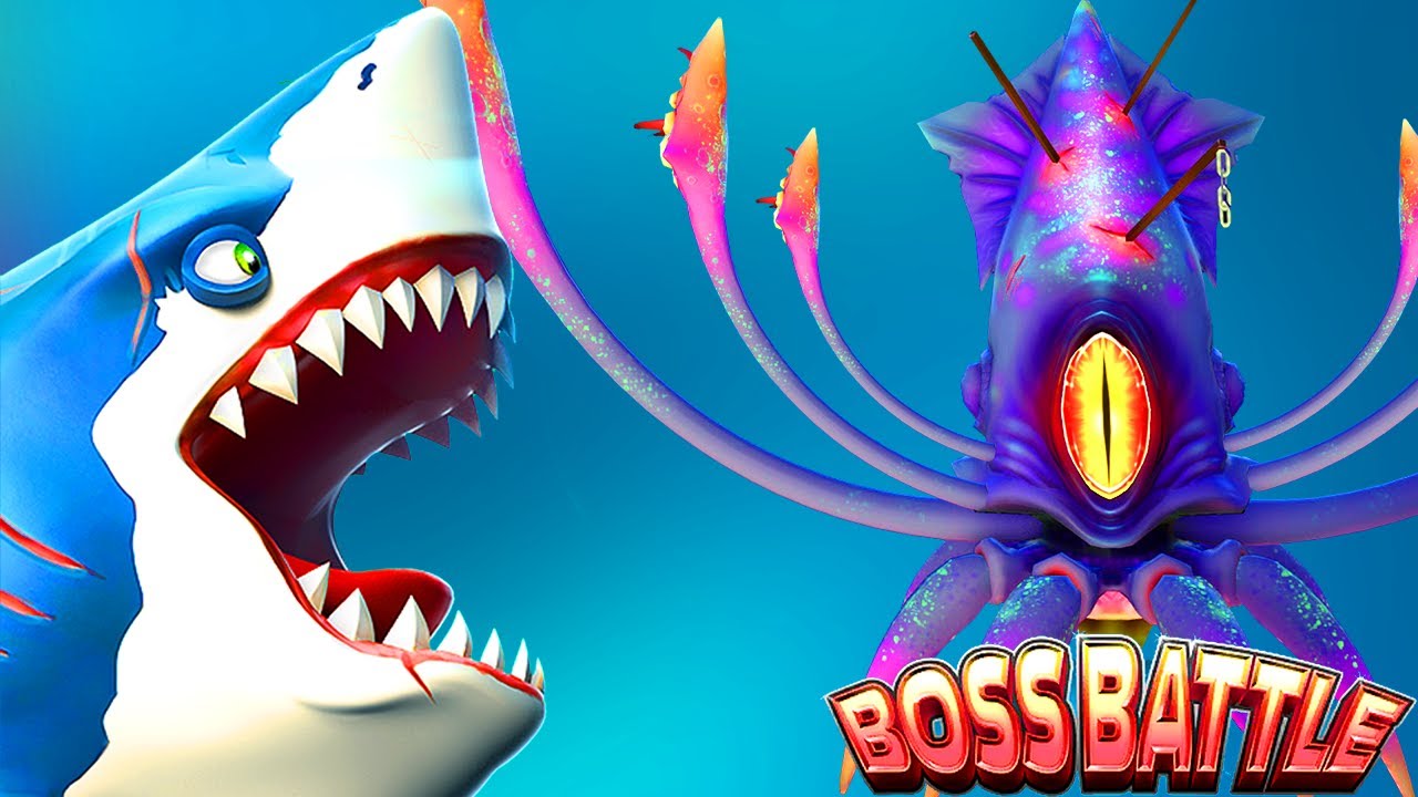 Hungry Shark World - Great White VS Colossal Squid Boss Battle Gameplay ...