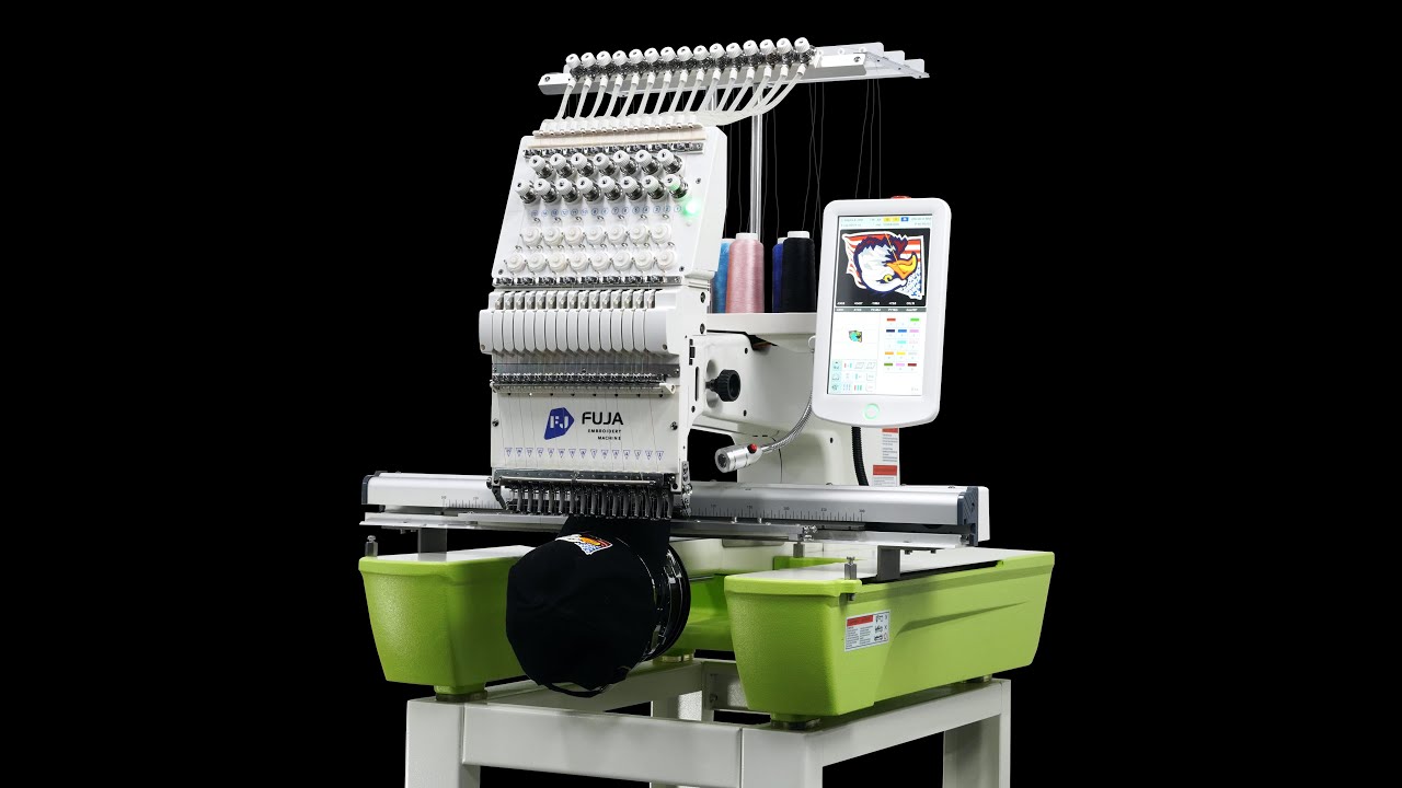 FUJA latest t-shirt hat single head embroidery machine - YouTube
