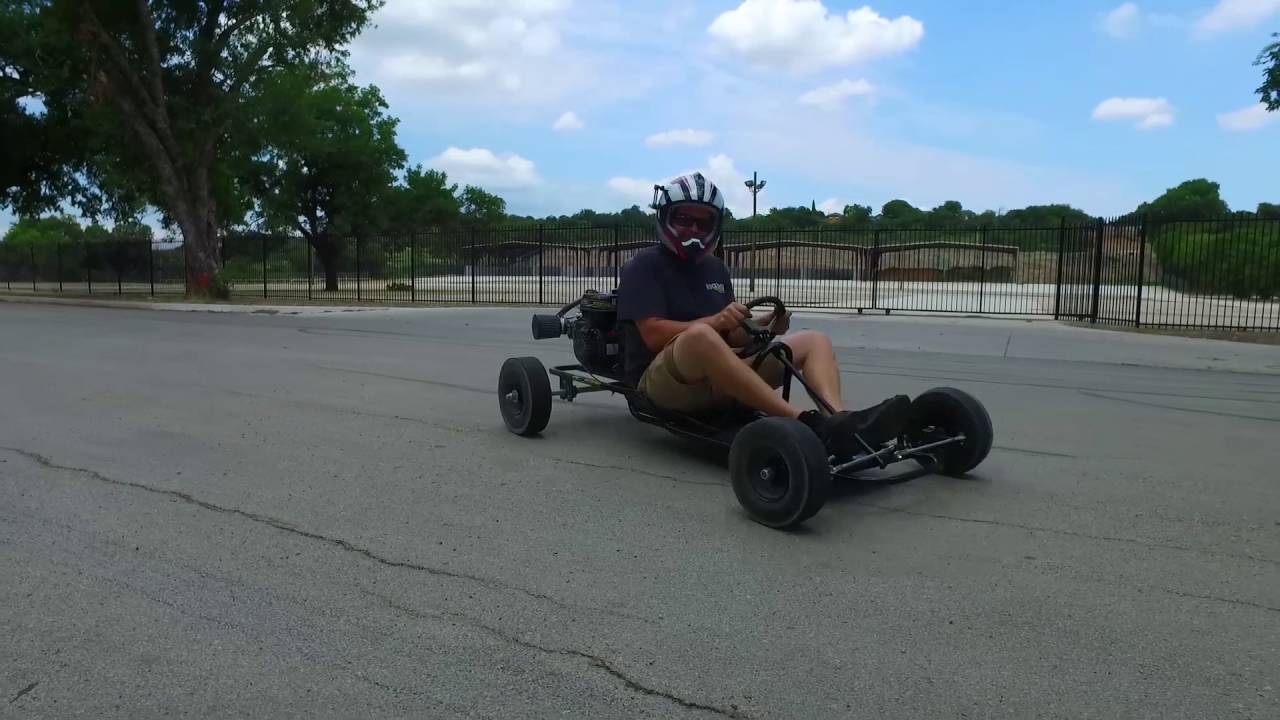 6.5hp home made go-kart doing 60mph racing down the street. - YouTube
