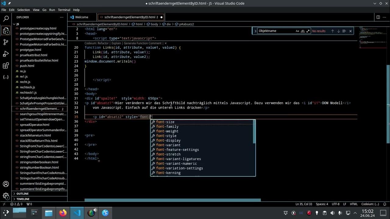 Schrift aendern, getElementByID, Void mit JavaScript programmieren für Anfänger - YouTube