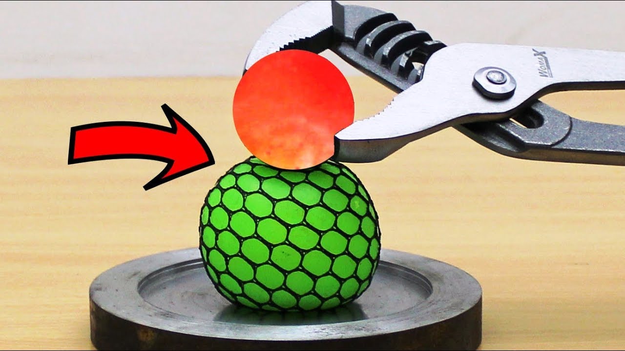 EXPERIMENT Glowing 1000 degree METAL BALL vs Anti Stress Ball - YouTube