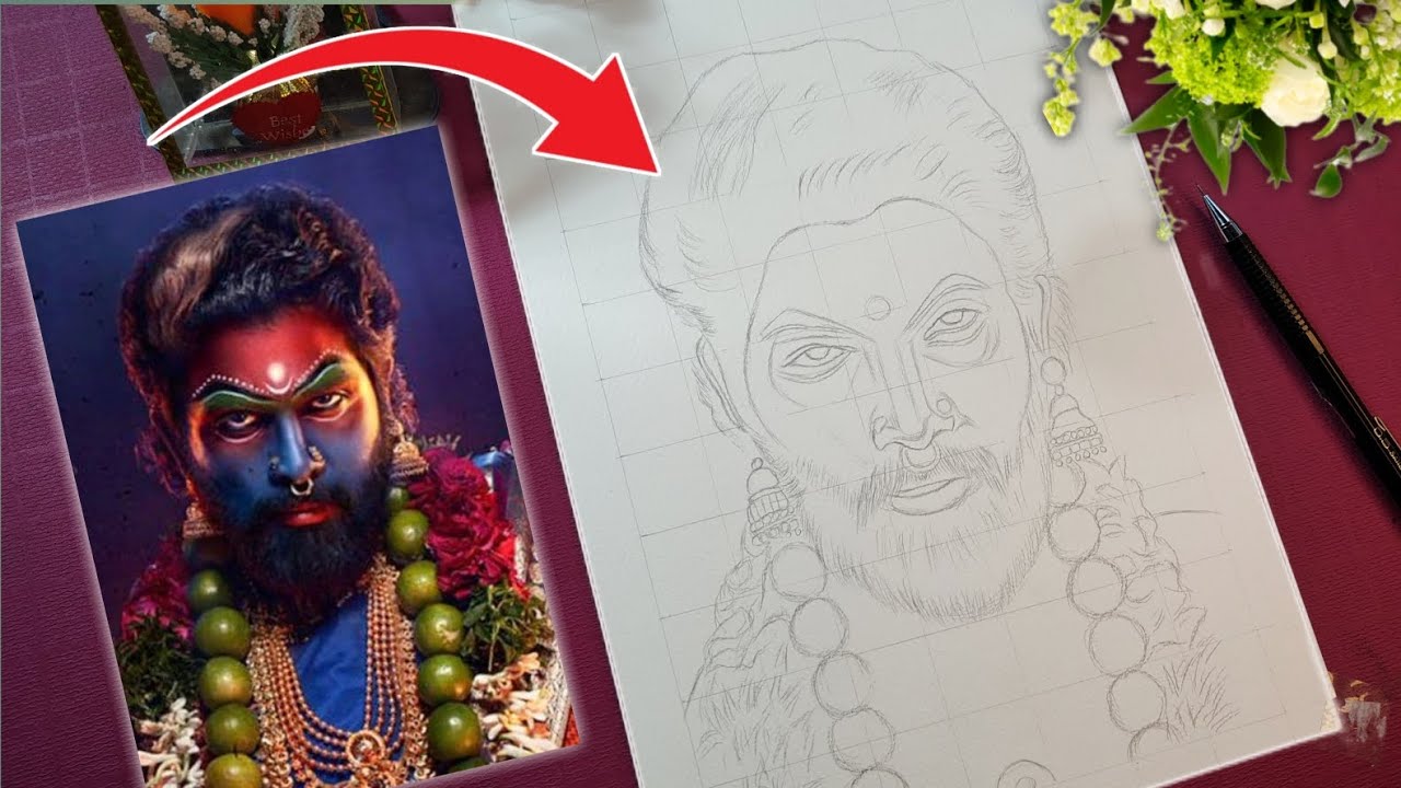 Draw with me Pusha 2 | allu arjun outline drawing | outline tutorial 🔥# ...
