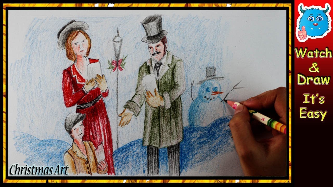 The Best Christmas Song with Christmas Carol Scene Drawing - YouTube