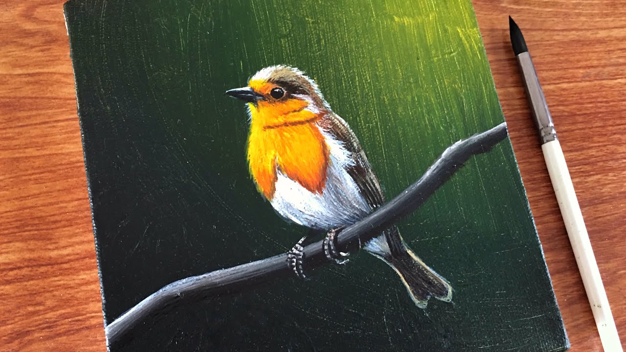Acrylic Painting Bird | How to paint a Bird | Mini Canvas Painting ...
