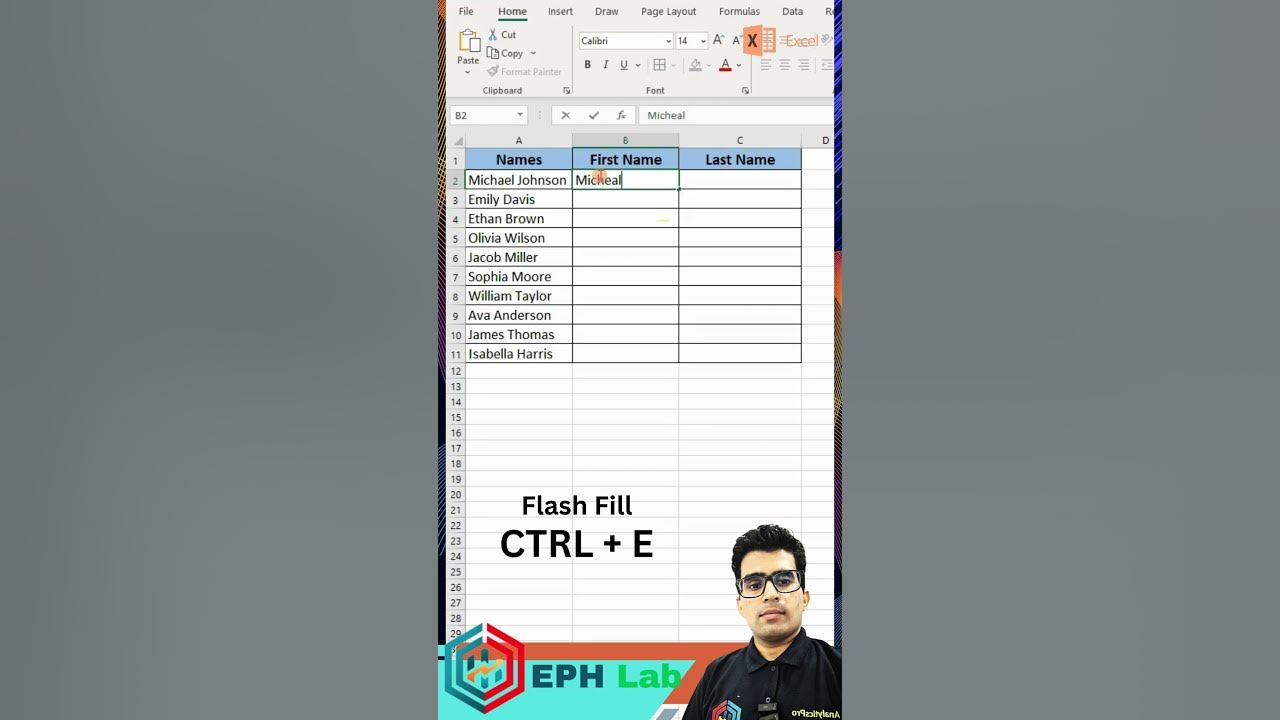 Extract First and Last Name Super Fast Using Flash Fill in Excel - YouTube