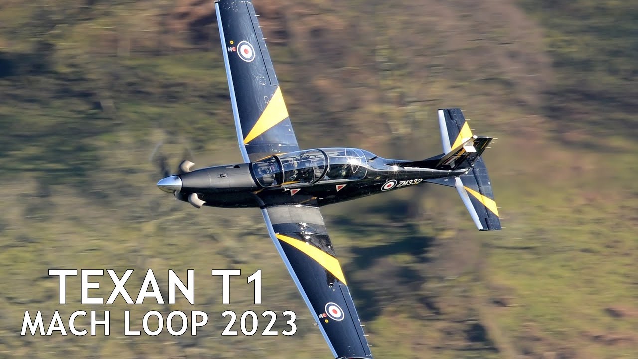Mach Loop 2023 - RAF Texan T1 low flying in Wales - YouTube