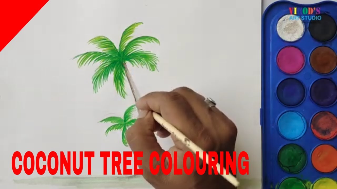 Coconut tree colouring with Water colours | Tree colouring for ...