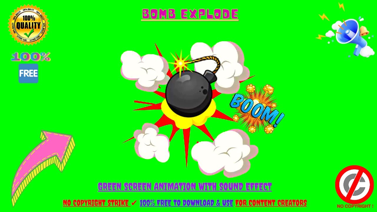Bomb Explode💣💥VFX Animation Green Screen With Sound Effect🔊No Copyright ...