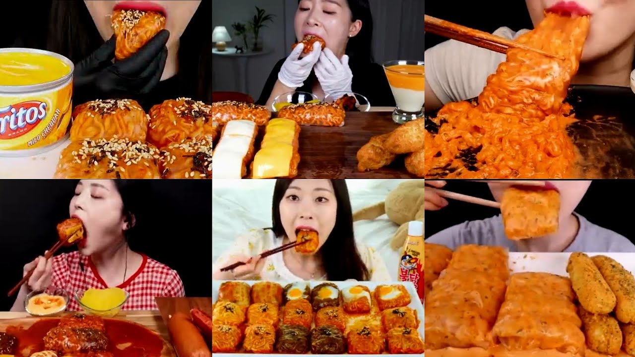 Mukbangers eating spicy rice paper wrapped noodles 🍜 ||Asmr ||Mukbang ...