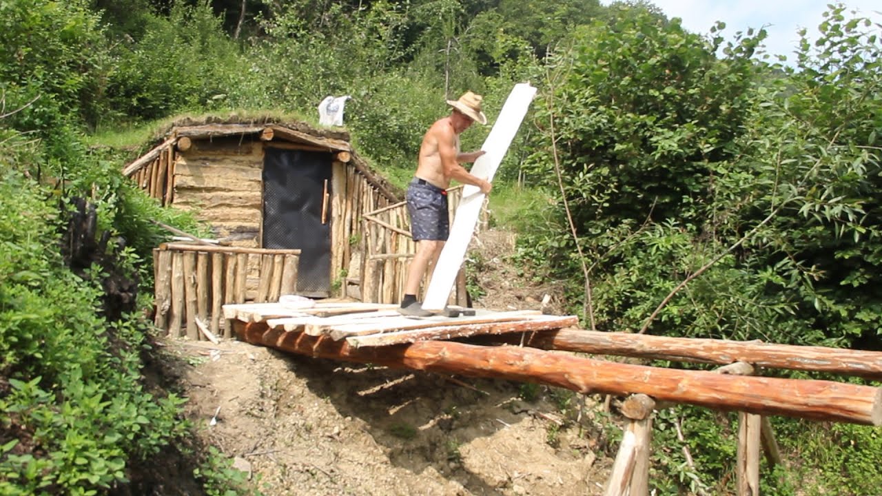 Building Alone Warm Shelter for Survival in Wild Woods from Start to ...