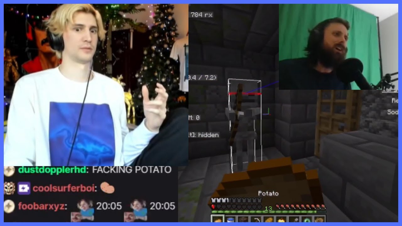 xQc reacts to Forsen using a "Potato Sword" in Minecraft - YouTube