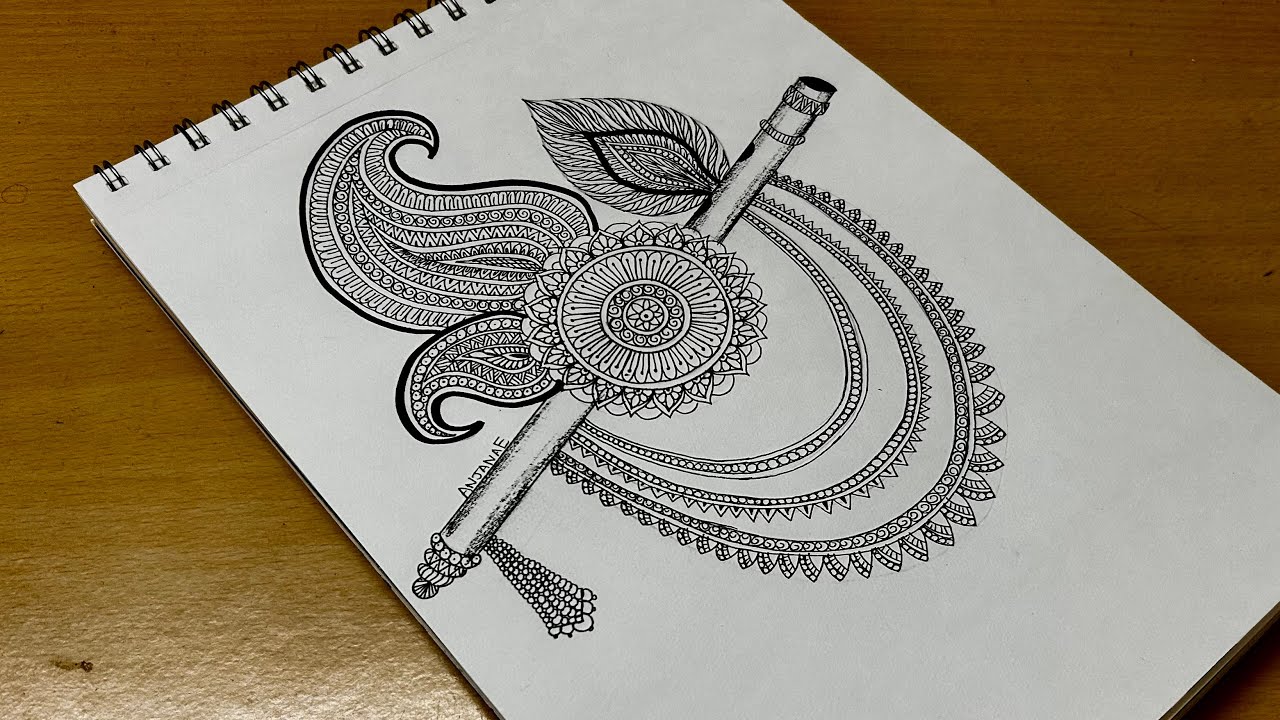 How to draw Mandala art of Flute and Peacock feather | Happy Vishu ...