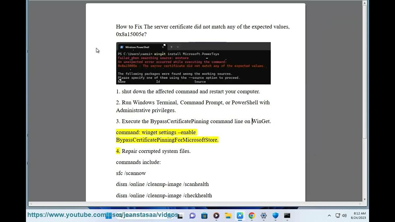 Fix The server certificate did not match any of the expected values, 0x8a15005e on Windows - YouTube