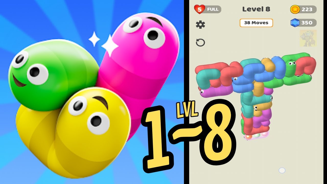🏅 WORM STACK: Tap Away Puzzle 🐍️ LEVEL 1~8 🪱 Gameplay Walkthrough - YouTube