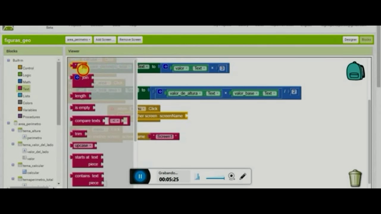 Programa (areá y perimetro de figuras geometricas) mitt app inventor 2 ...