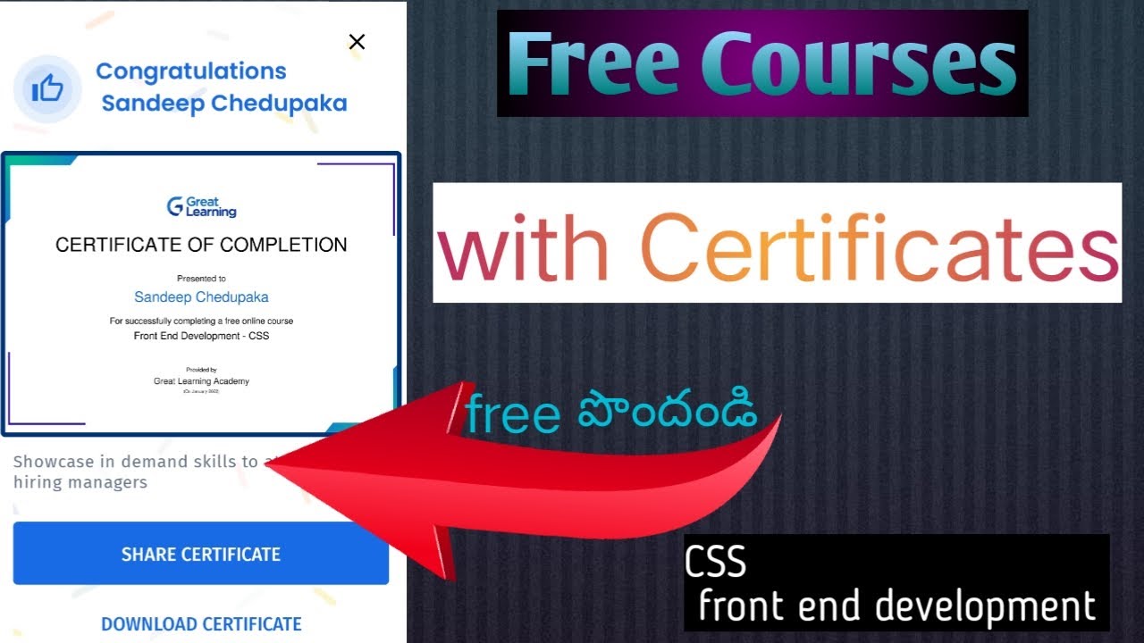 Css front end development learning Certificates in Telugu # ...