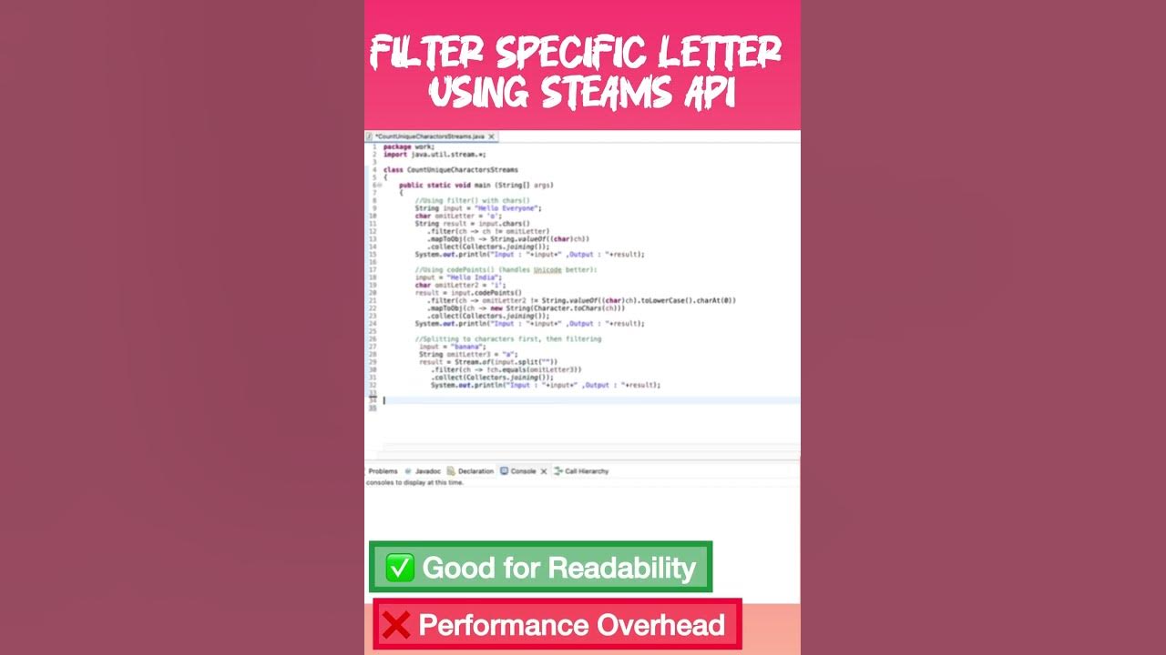 Filter Specific Letter using Streams API #coding #java8 #programming - YouTube