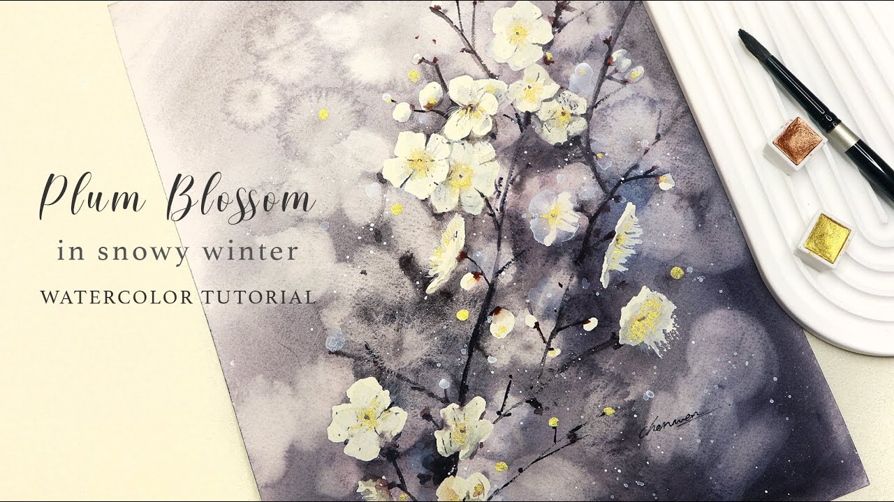 Snowy Plum Blossoms Flower Watercolor Tutorial| Winter Inspired ...