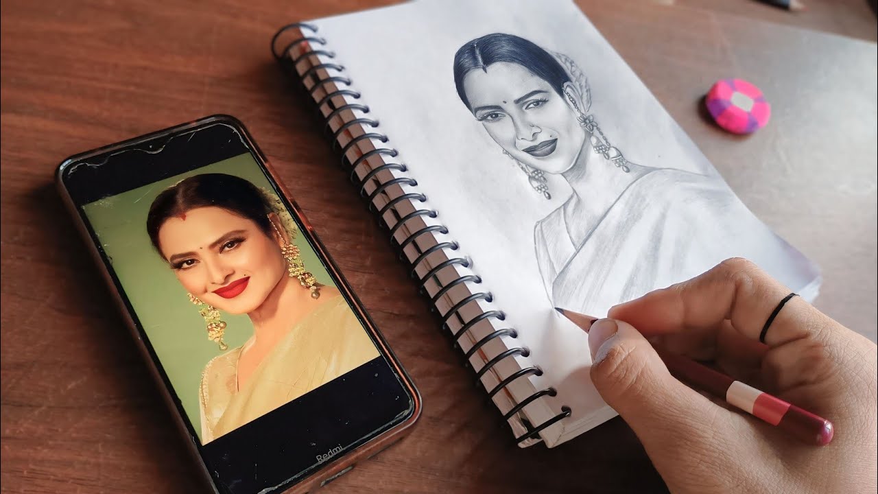 how to draw Rekha ji very easy way (@kalakritikibaatRamanArt ) #art # ...
