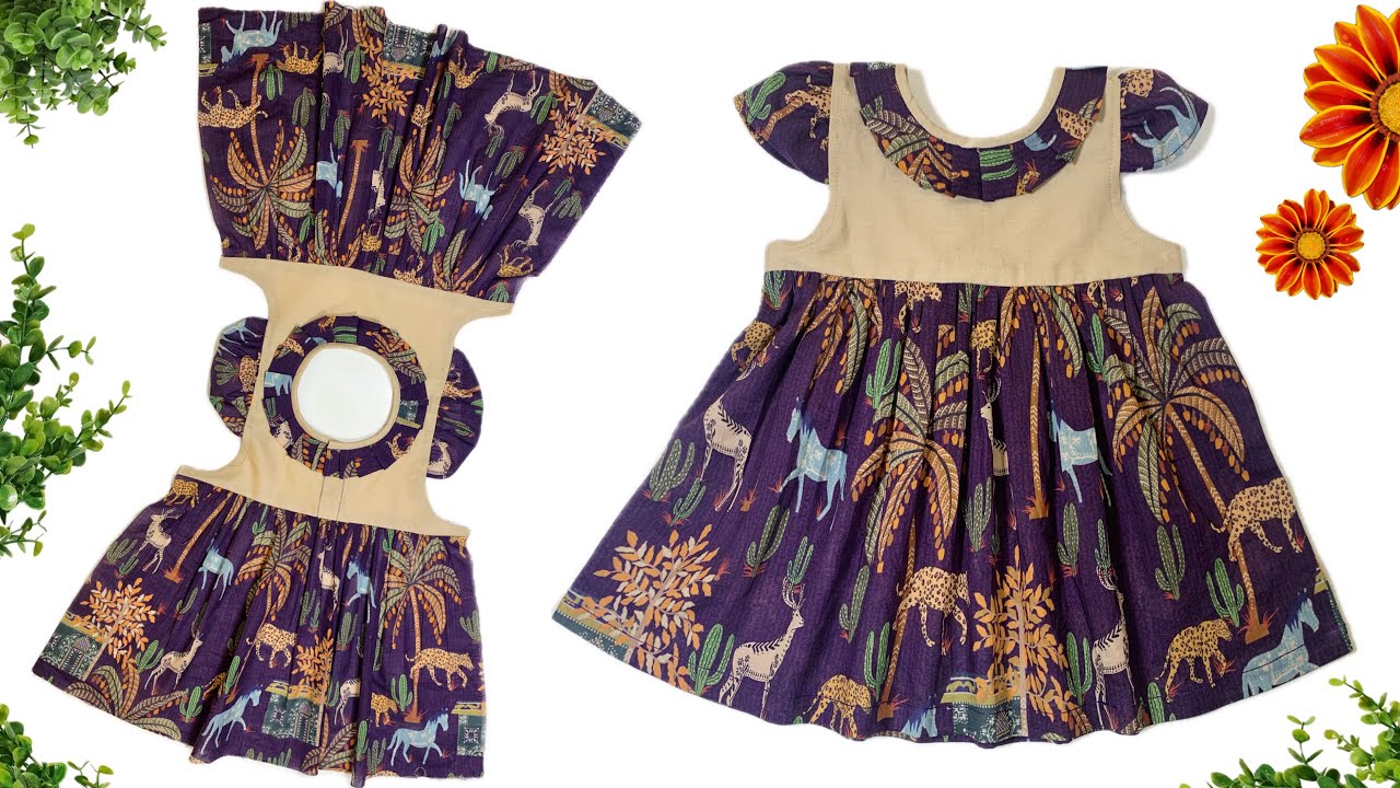 Frill Neck And Sleeves Baby Frock Cutting And Stitching | Summer Dress ...
