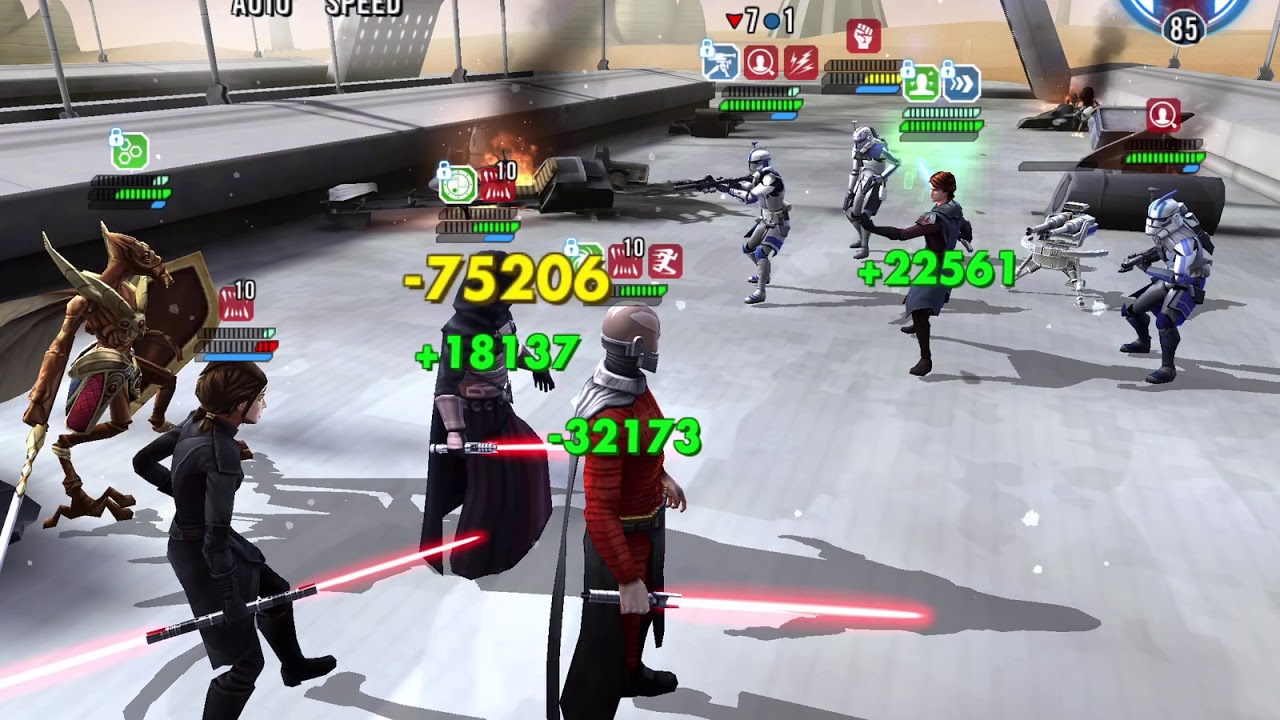 SWGOH 5*WAT and GBA take down MAXED AS POSSIBLE GAS + CLONES Worse case ...