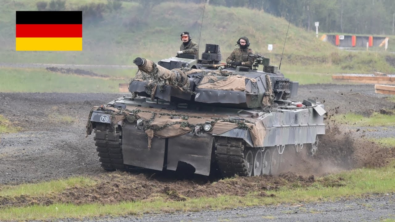 German Leopard 2 (MBT) Performs Firing & Manoeuvre during Training ...