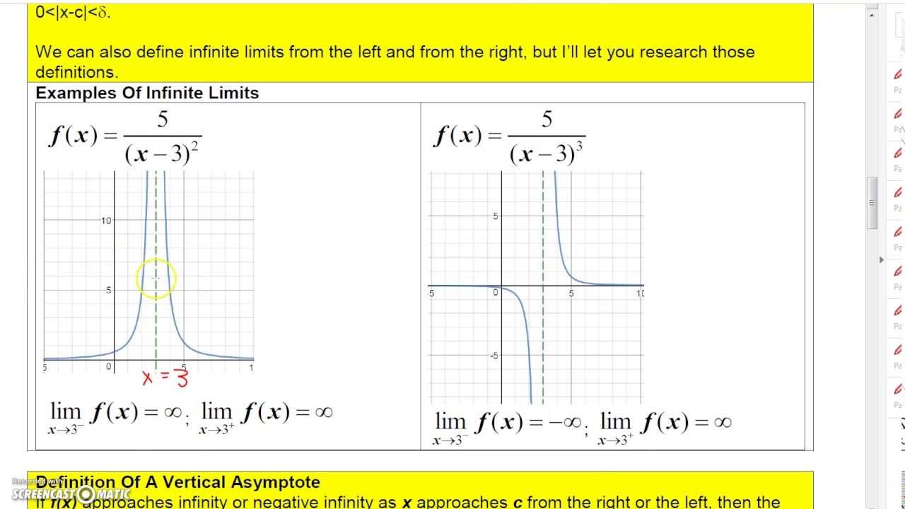 Calculus 1 Lecture 1 5 Infinite Limits - YouTube