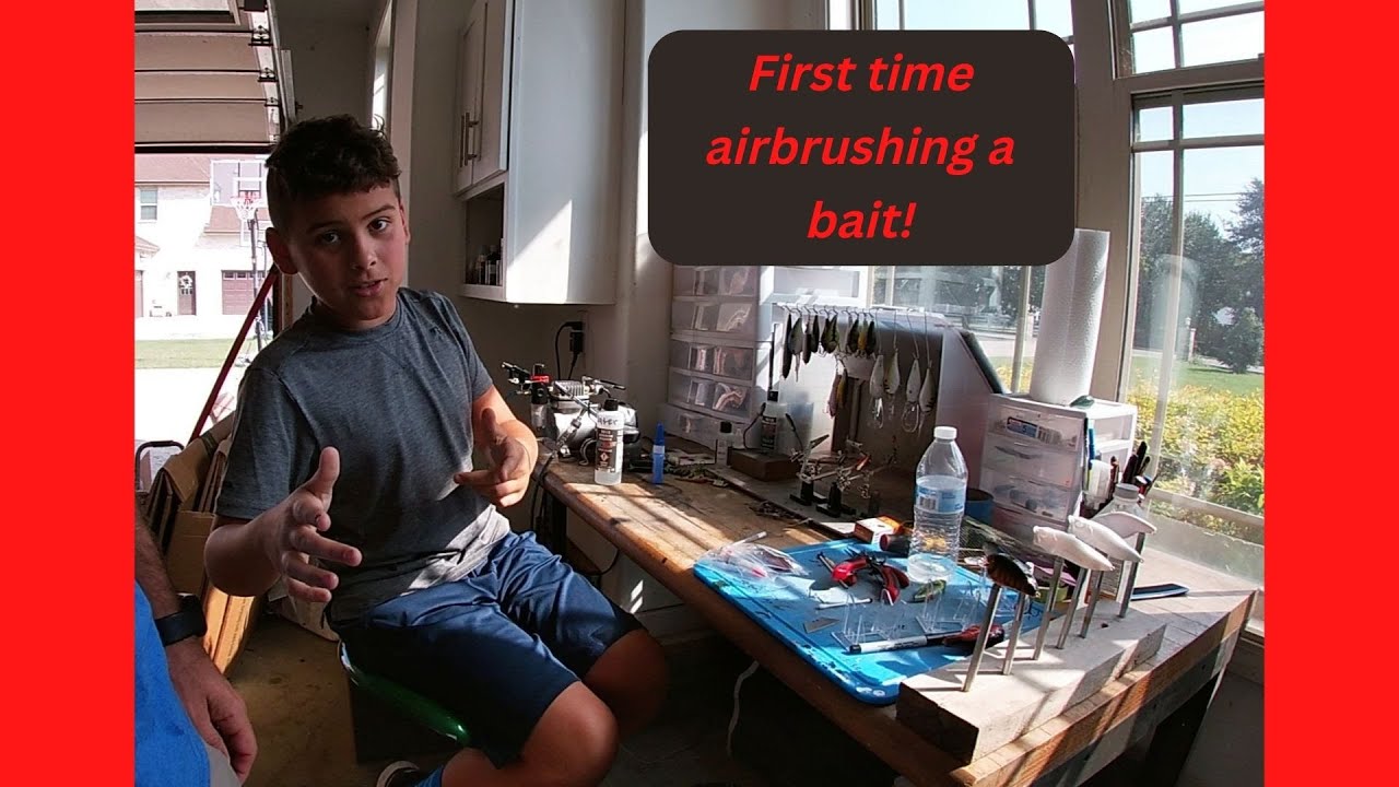 His first time airbrushing a lure on his own. - YouTube