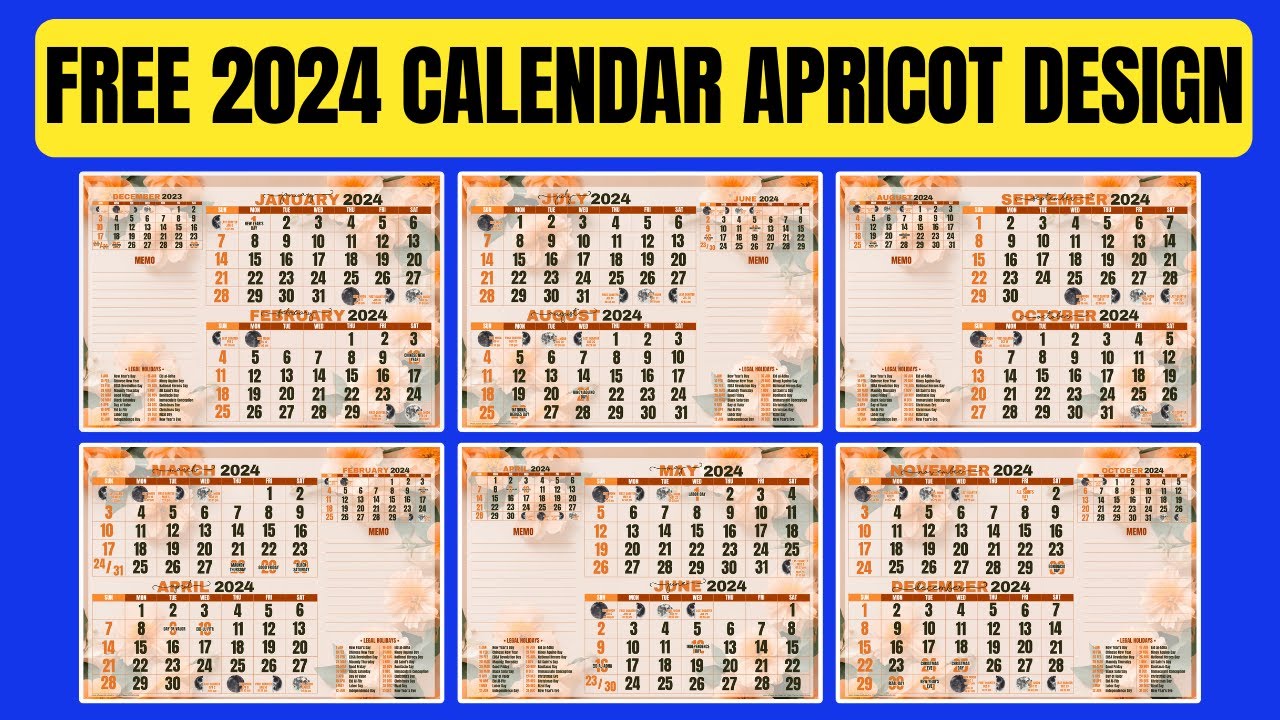 FREE CALENDAR 2024 APRICOT FLOWER DESIGN 6 PAGES | READY TO PRINT ...