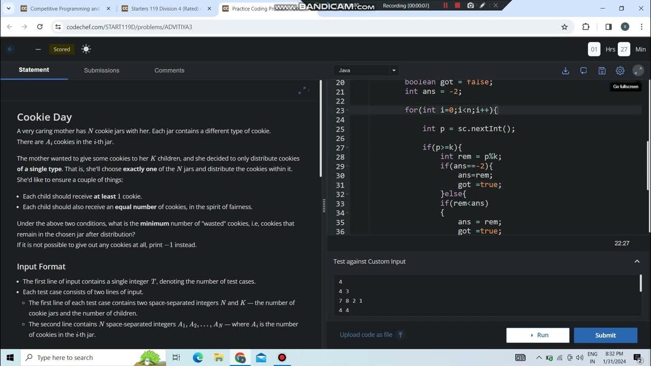 Cookie Day Codechef Starters 119 Sol Code In Comment Youtube