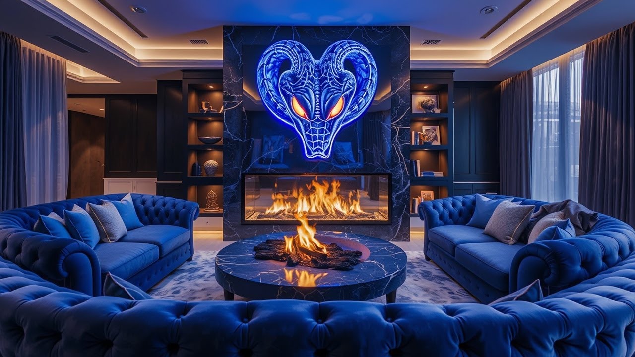 Snake and Fireplace Dark Blue Cinematic Interior Eternal Flame - YouTube