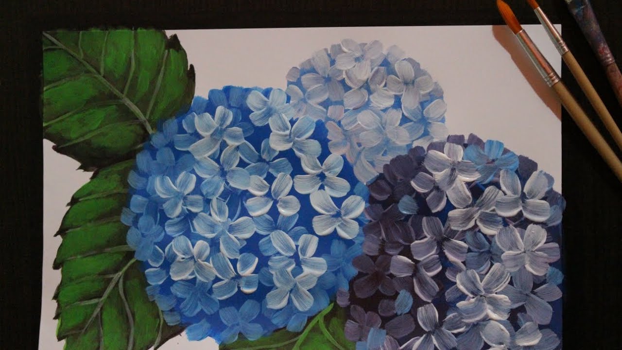 LUKISAN Bunga hydrangea || cat akrilik - YouTube