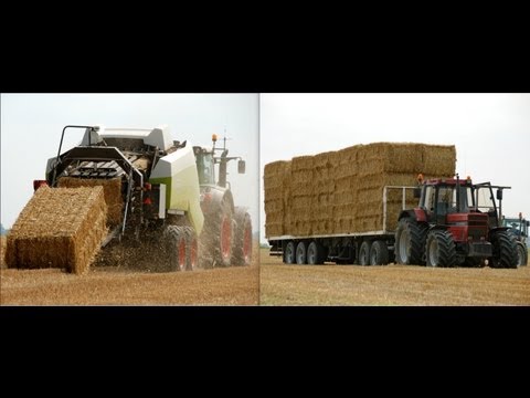 Stro persen en laden met Fendt 936 Vario / International 1455 XL Baling straw Pressen - Veerman
