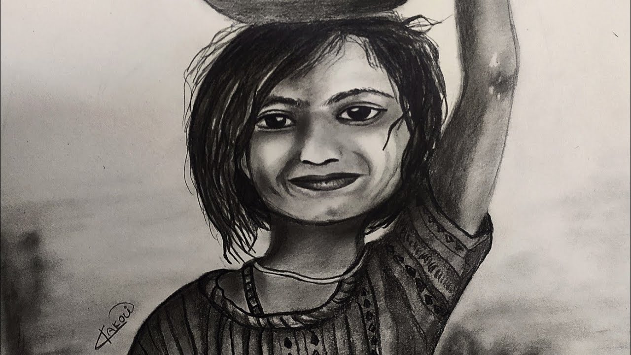 How to draw village girl ,how to draw easy pencil sketch | poor girl ...